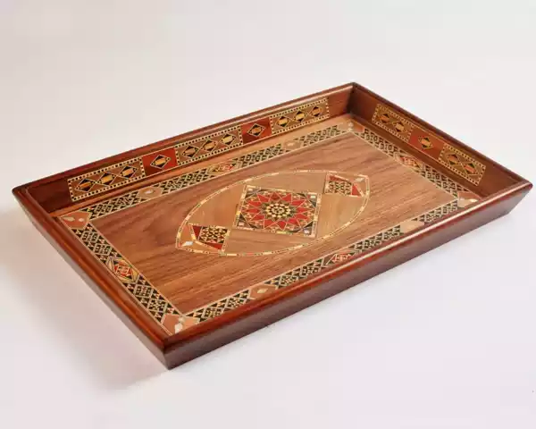 Handmade Wooden Tray, Rectangle Carved Tray Inlaid with pearl ...